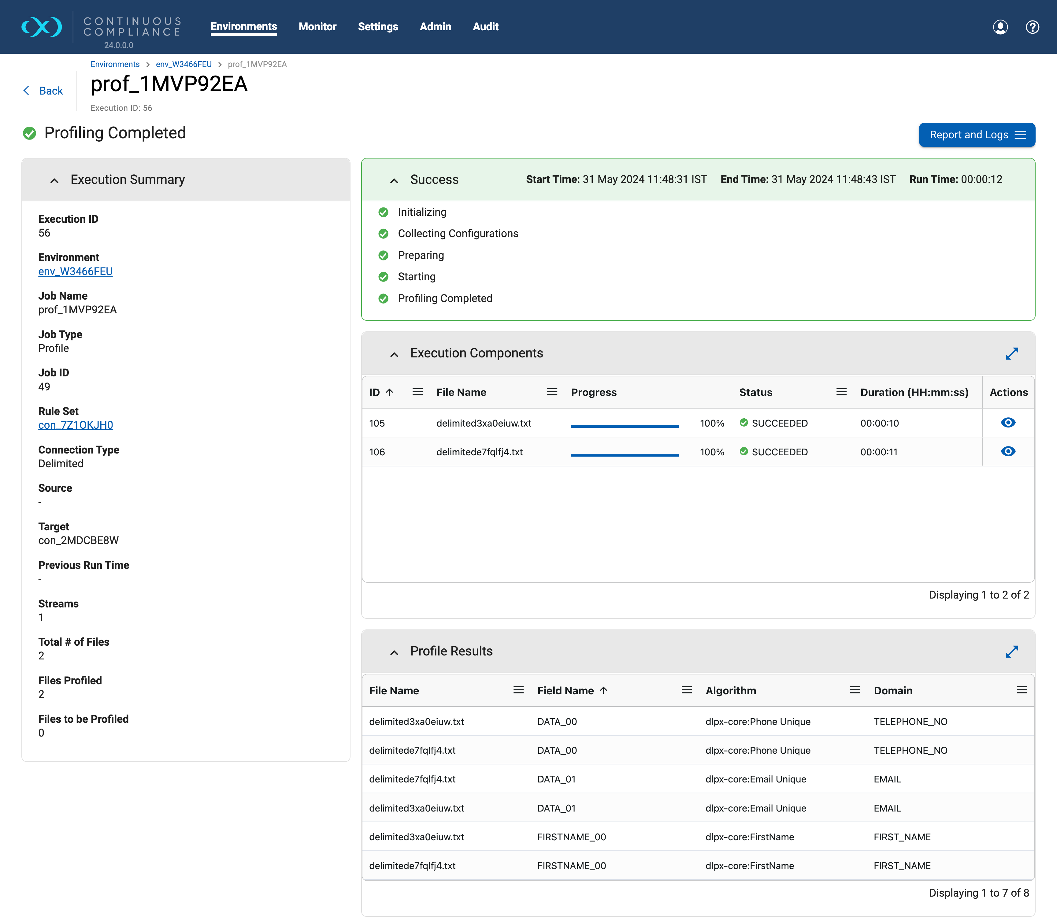 Reporting profiling results