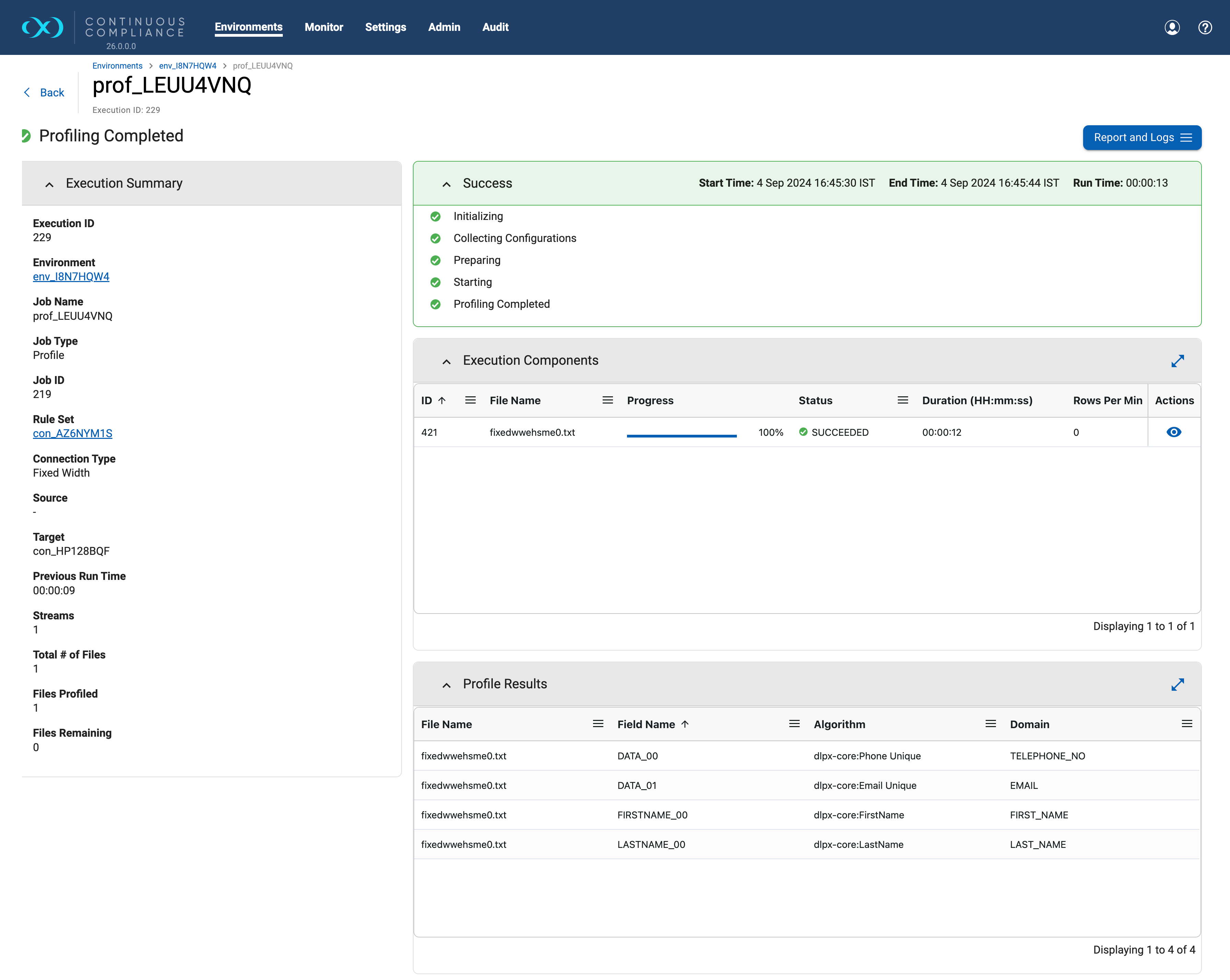 Reporting profiling results