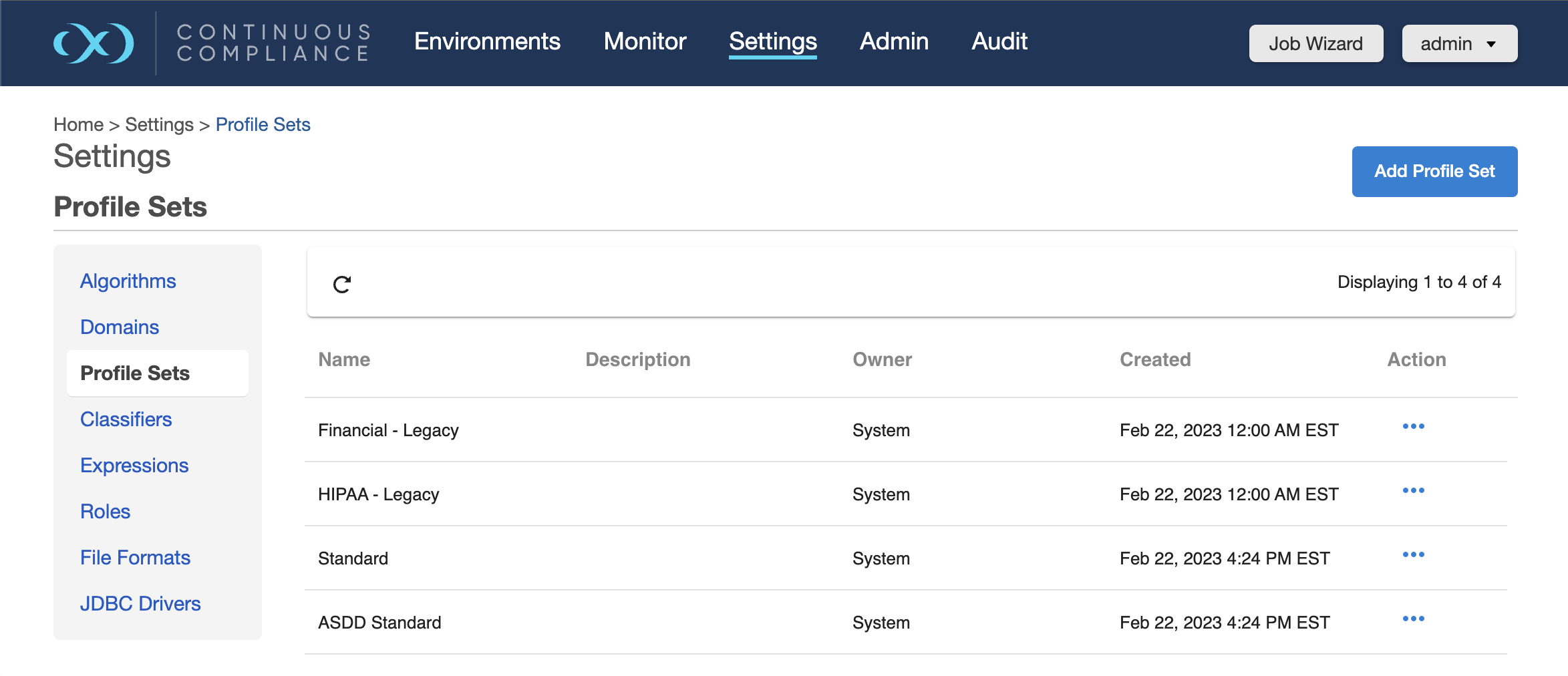 Configuring profile sets