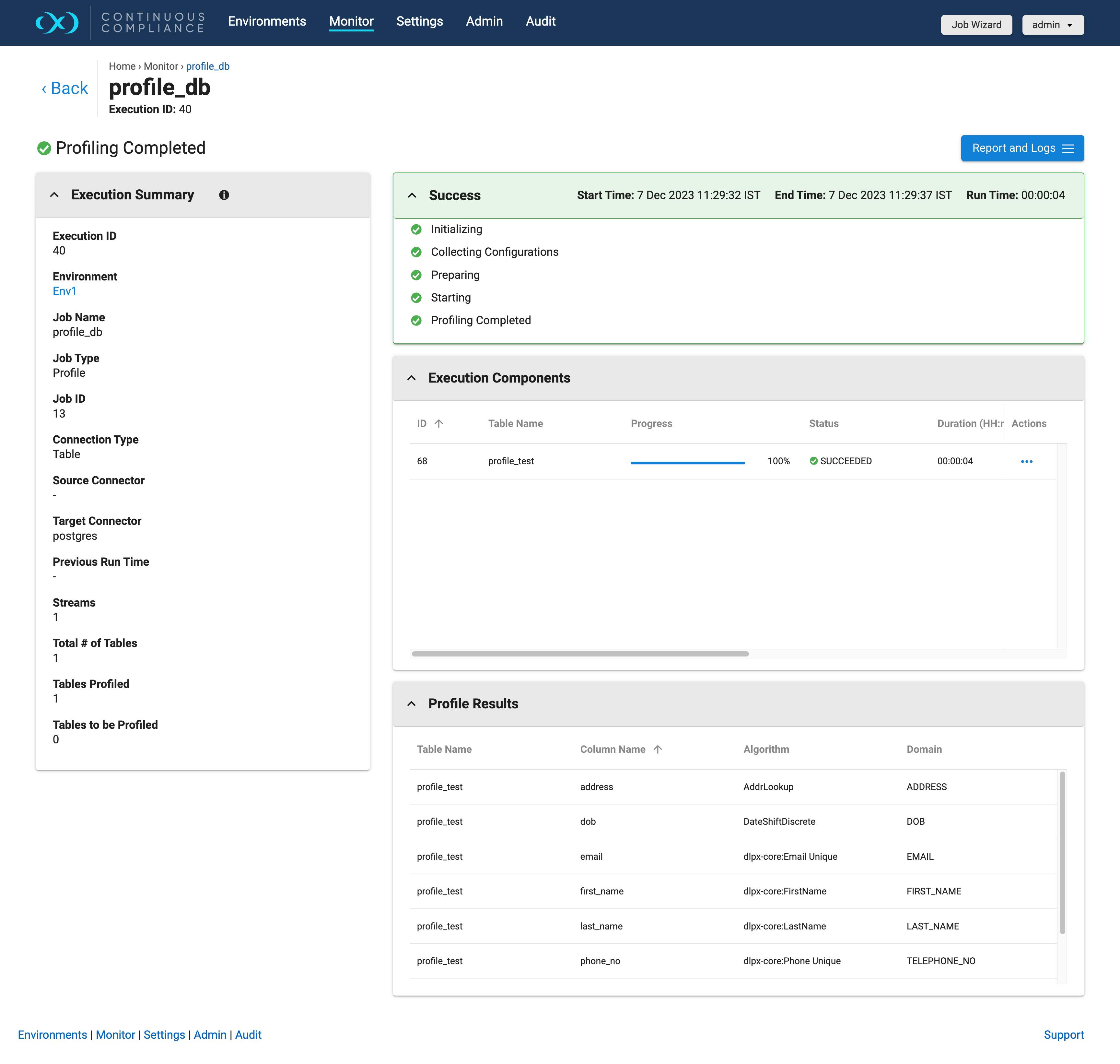 Reporting profiling results