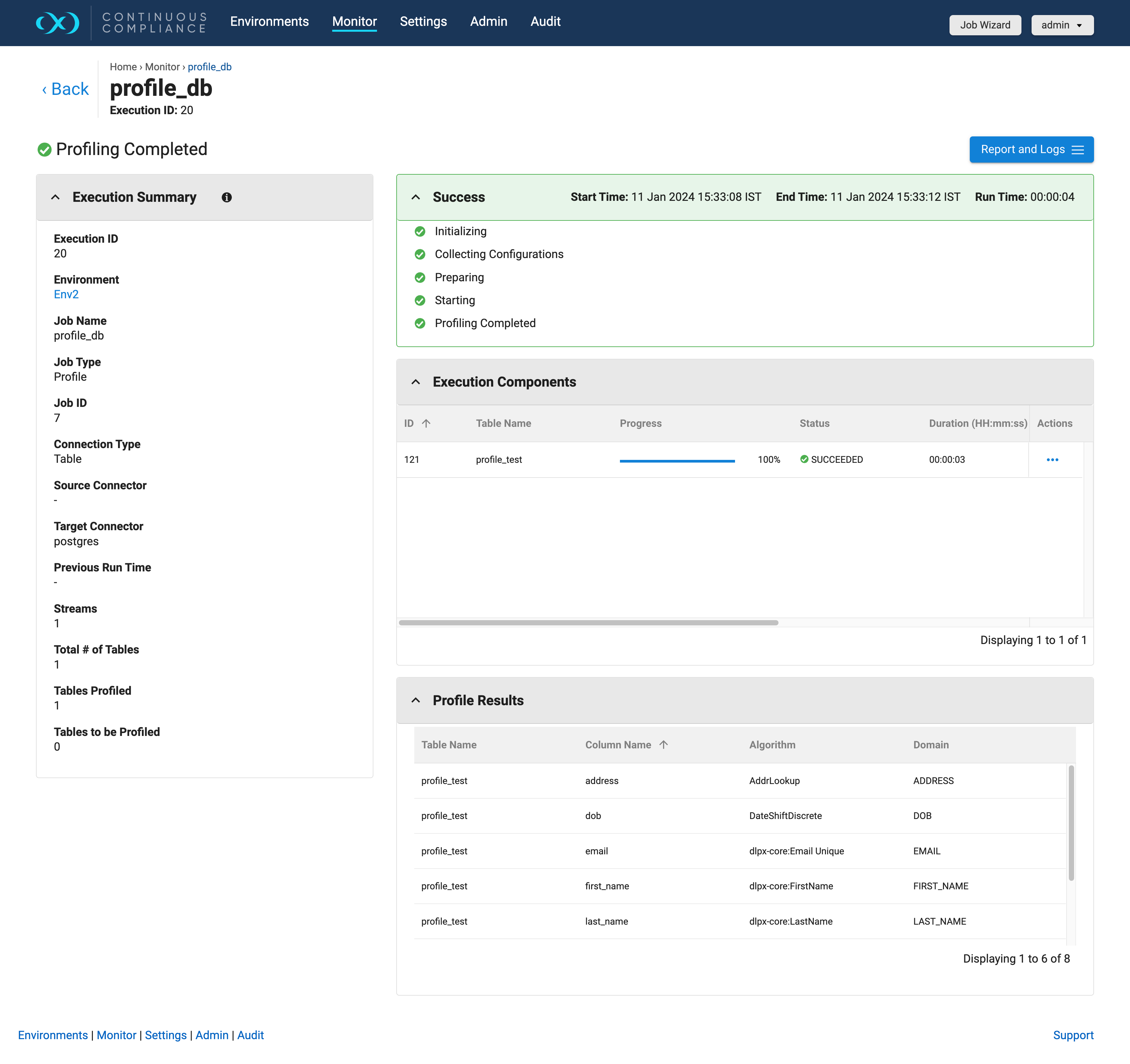 Reporting profiling results
